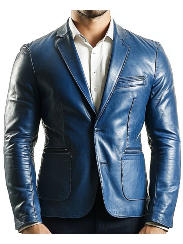 George Blue Leather Blazer - Leather Blazer for Men Blue – Streetwear ...