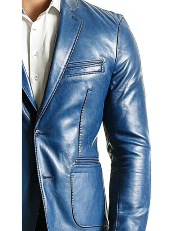 George Blue Leather Blazer - Leather Blazer for Men Blue – Streetwear ...
